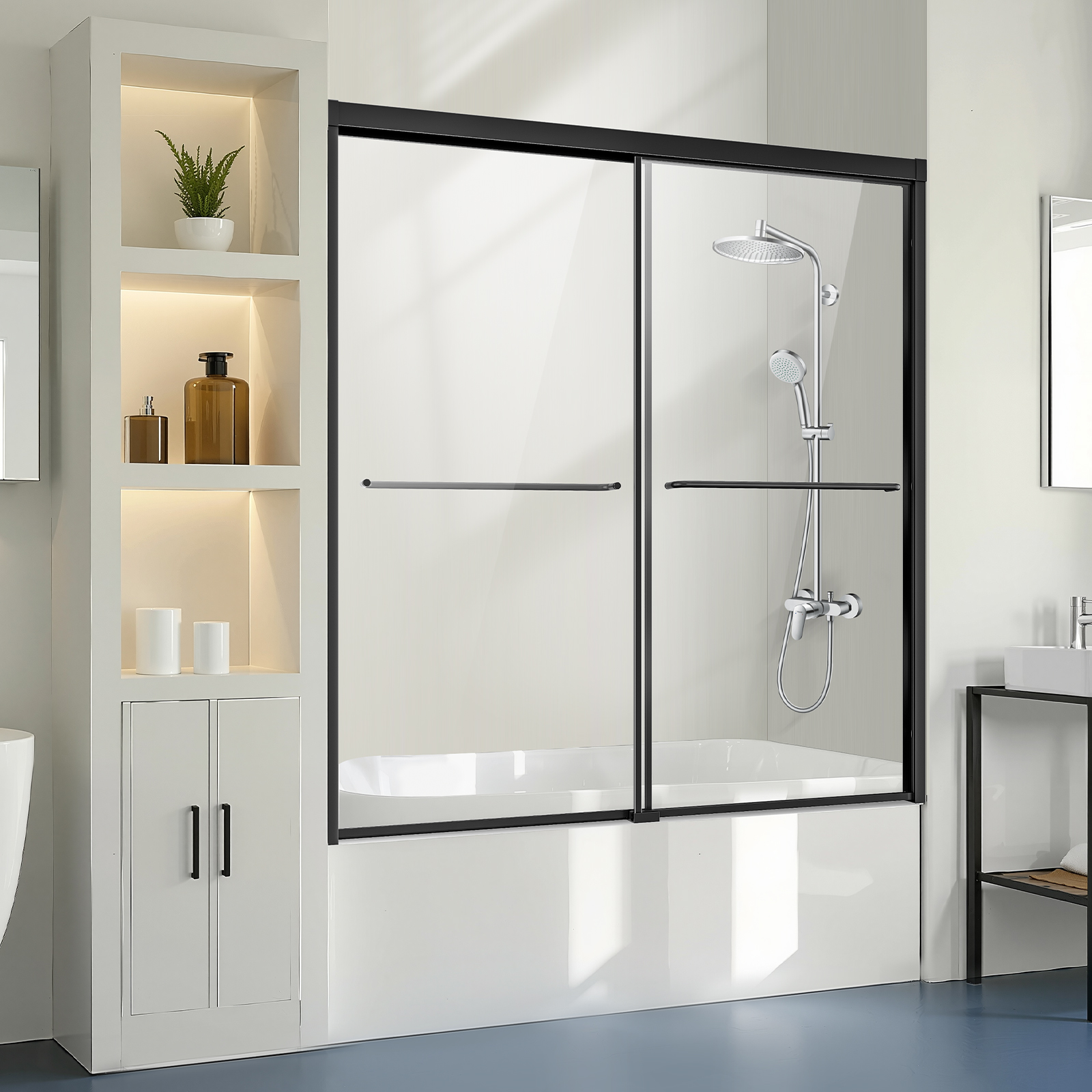 VEVOR Bathtub Shower Door 50-60 in. W x 60 in. H Semi-Frameless Bypass ...