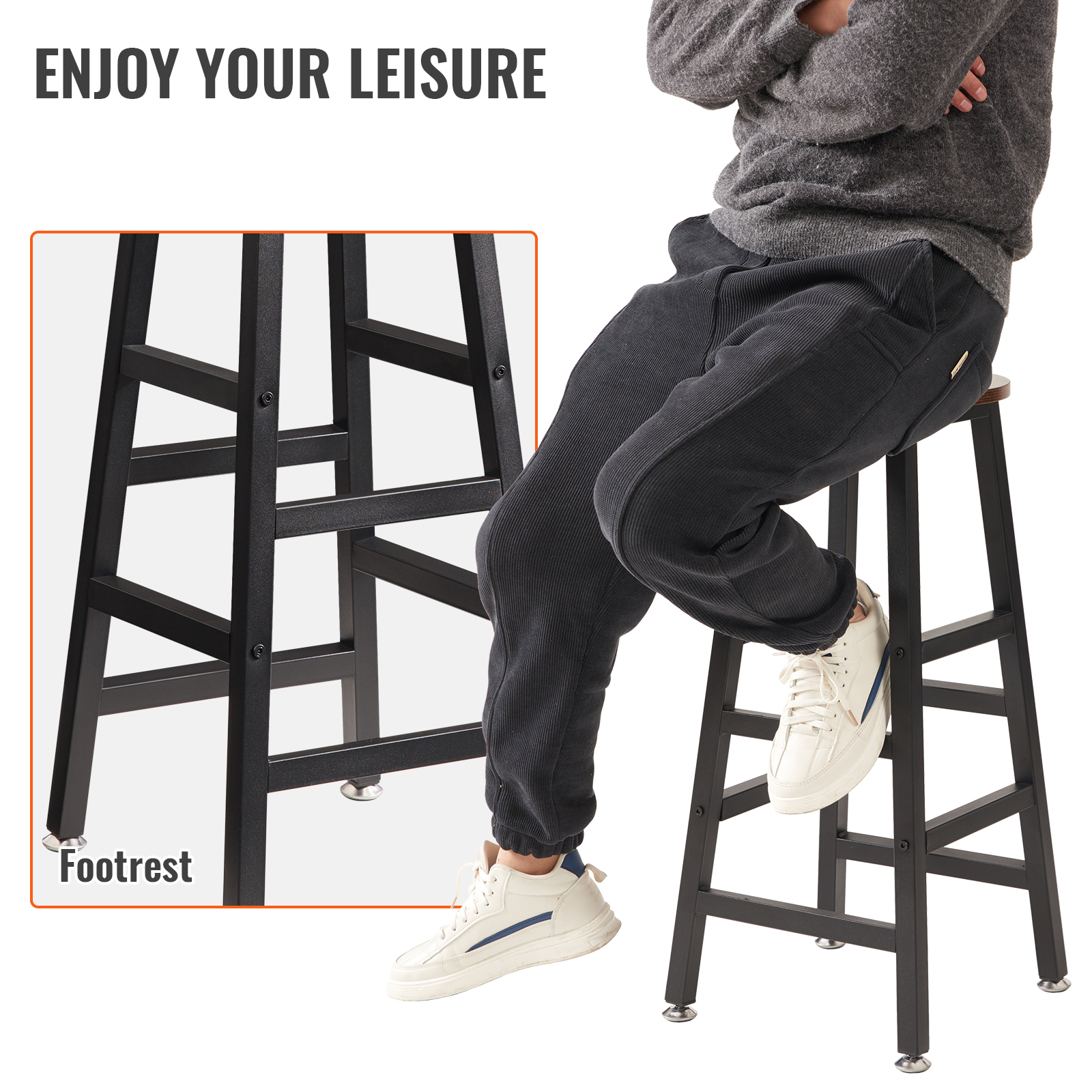 VEVOR Rustic Bar Stools 2 Set Counter Height Round Bar Chair with ...