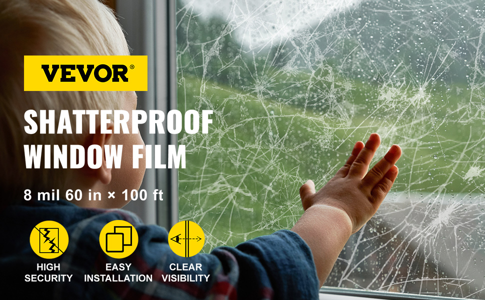 VEVOR Security Film, 60 Inch x 100 Feet Shatterproof Window Film, 8 Mil ...