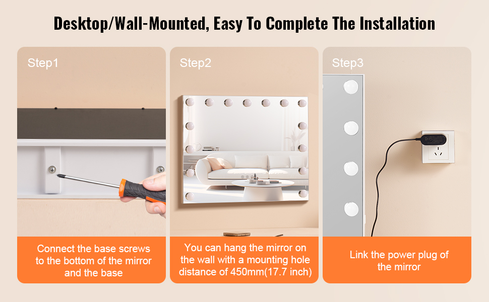 VEVOR Hollywood Vanity Mirror With Lights w/ USB Desktop Wall-mount 22 ...
