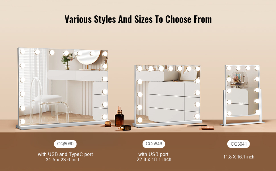 VEVOR Hollywood Vanity Mirror With Lights w/ USB Desktop Wall-mount 22 ...