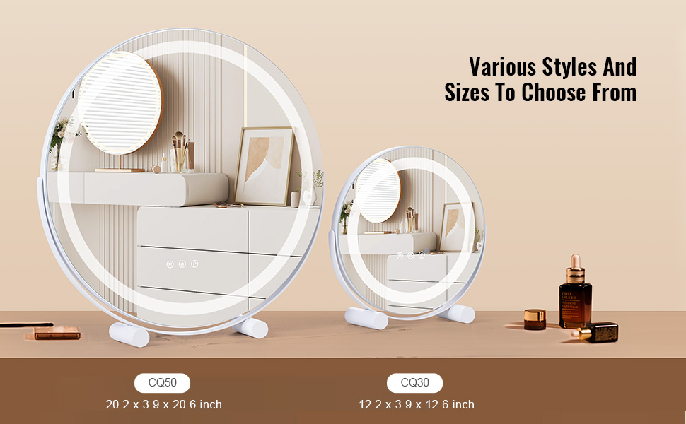 VEVOR 20” Vanity Mirror With Lights LED Makeup Round w/ Smart Touch for ...