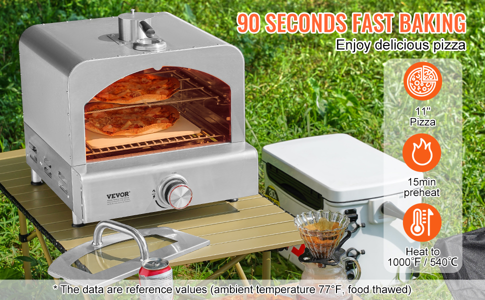 VEVOR 11" utendørs pizzaovn bærbar gassovn 430 rustfritt stål for ...