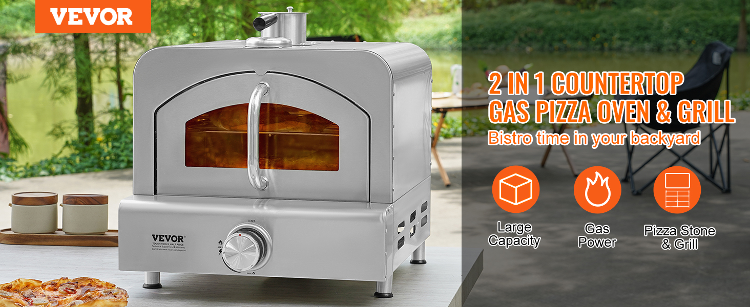 VEVOR 11" utomhuspizzaugn Bärbar gasugn 430 rostfritt stål för camping ...