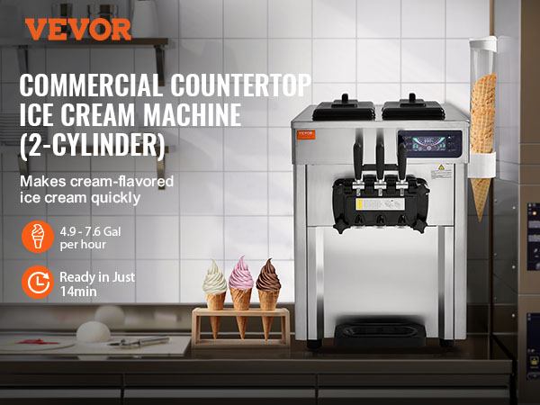 VEVOR Commercial Ice Cream Machine, 18-28 L/H Yield, 1850W 3-Flavor ...