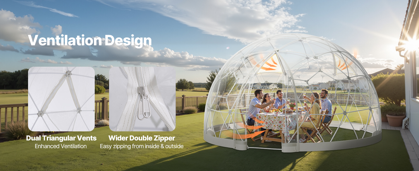 Clear Tent VEVOR Garden Dome 12ft - Geodesic Dome With PVC Cover - Lean To Greenhouse With Door ...