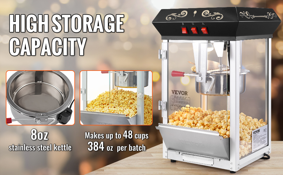 VEVOR Popcorn Popper Machine Countertop Popcorn Maker 850W 8 Oz 48 Cups ...