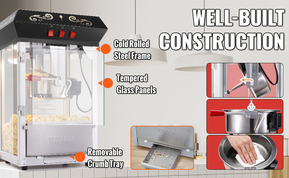 Popcorn Popper Machine Countertop Popcorn Maker 850W 8 Oz 48 Cups Black ...