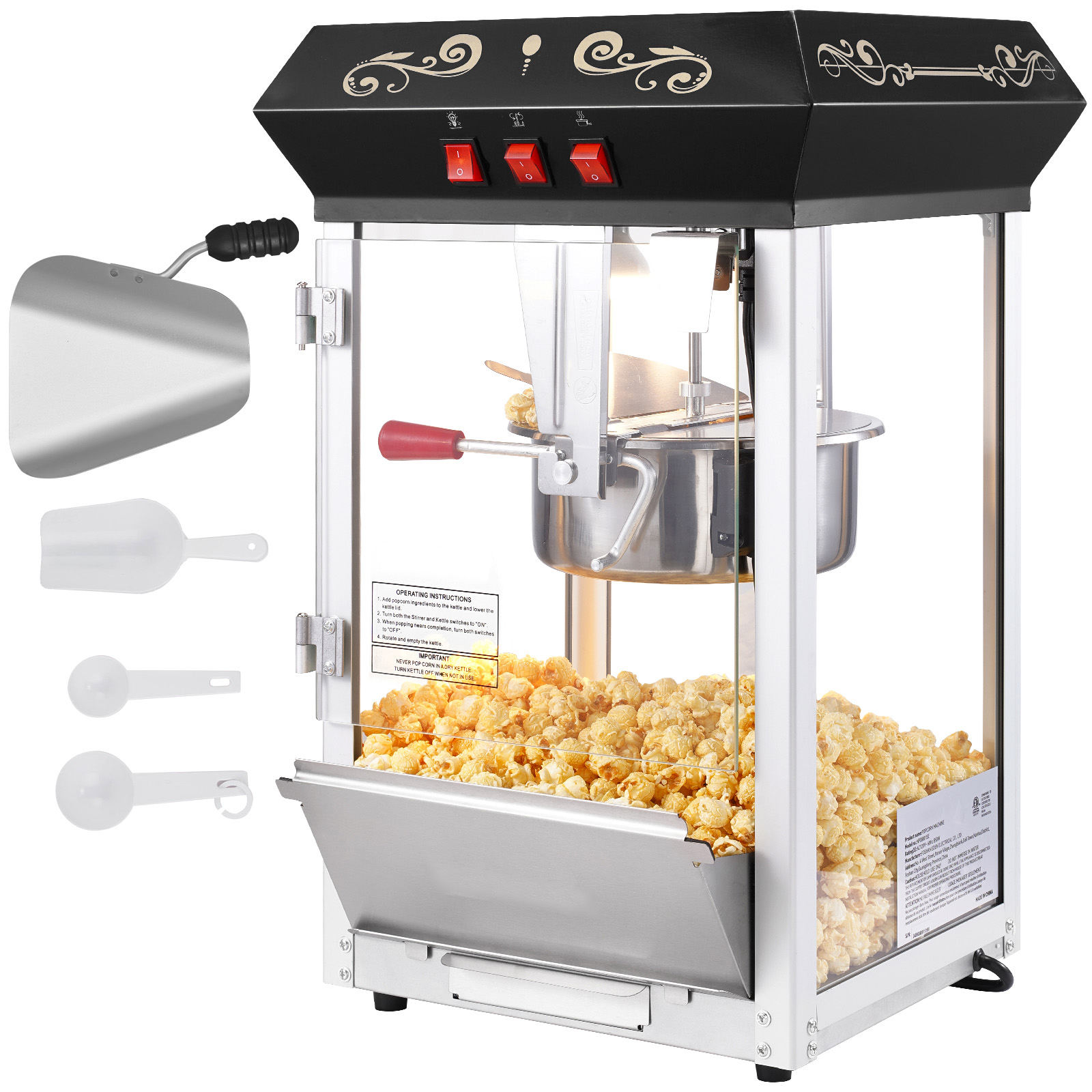 Uimoso Tabletop Popcorn Maker 300-1615W, 2.5-16Oz Capacity, Black/Red ...