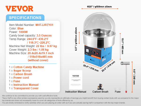 VEVOR Electric Cotton Candy Machine, 1000W Candy Floss Maker ...