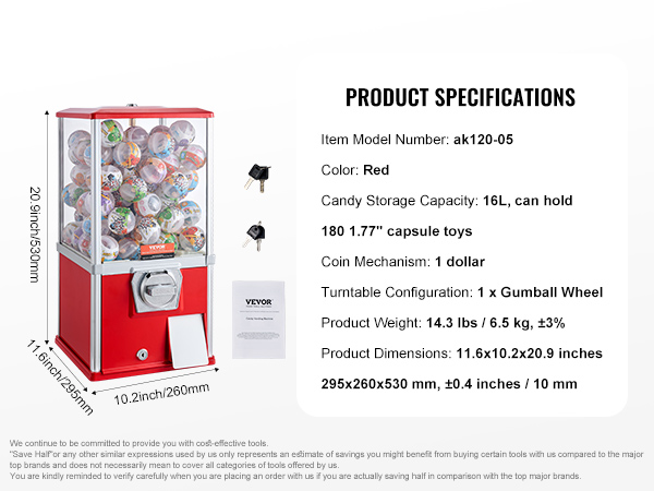 VEVOR 21"H Gumball Machine Vending Coin Bank Vintage Gumballs Dispenser ...