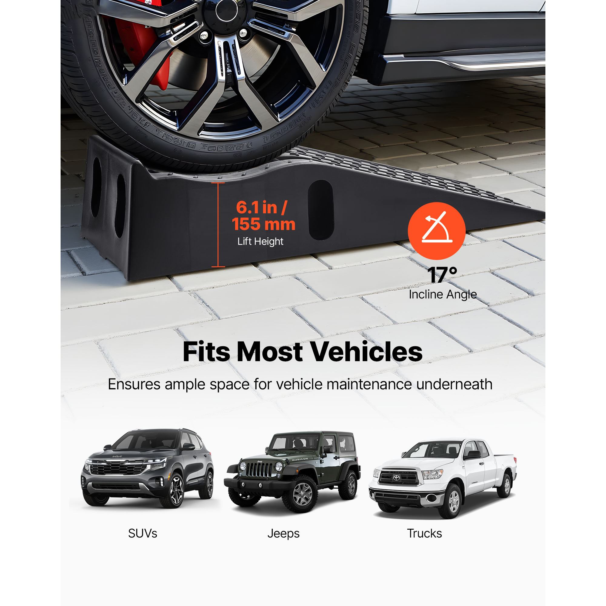 Mophorn Durable Car Ramps, Set of 2 with 13000 lbs Load Capacity, 6.1 ...