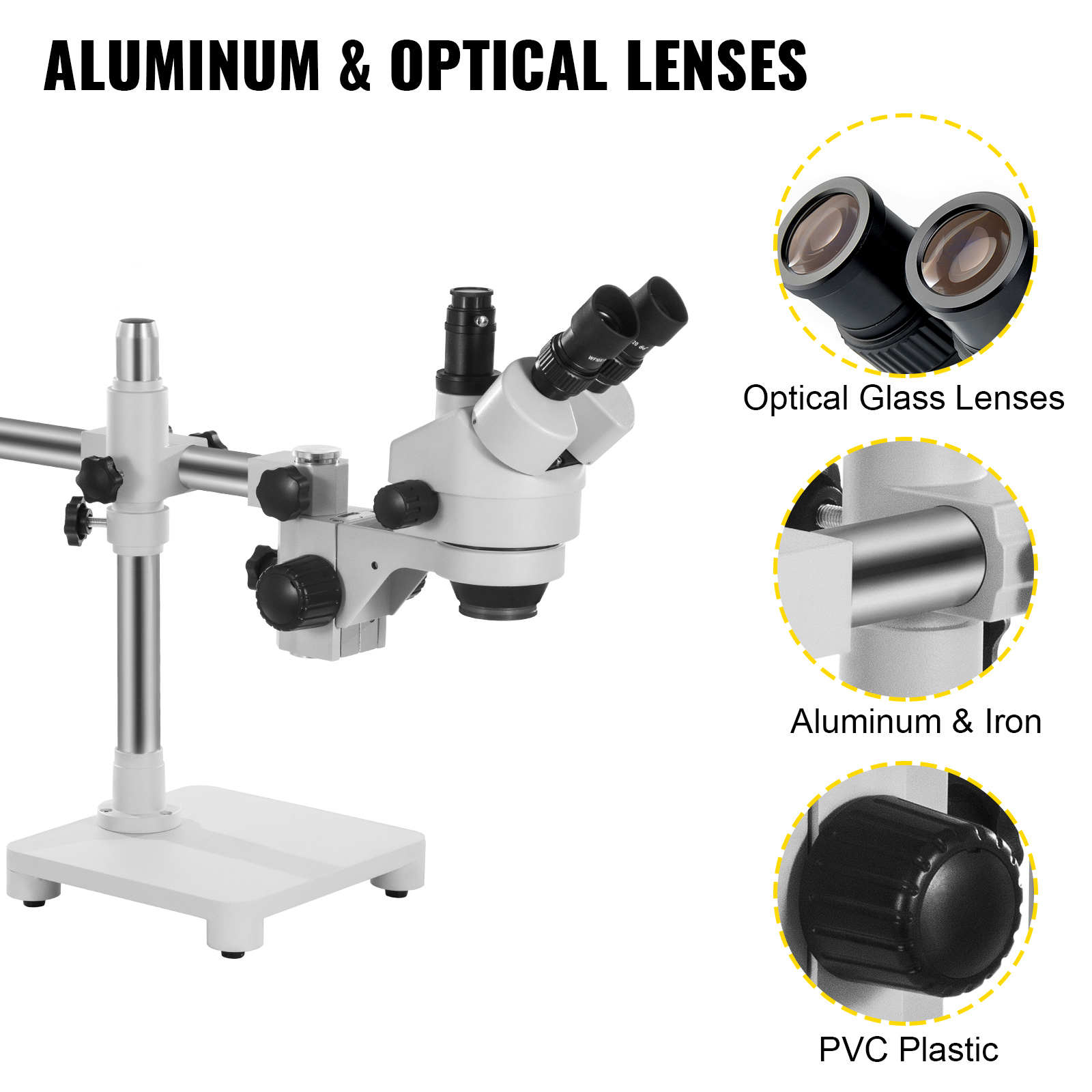 VEVOR 7X-45X Trinocular Stereo Microscope with Boom Stand Steel Frame ...