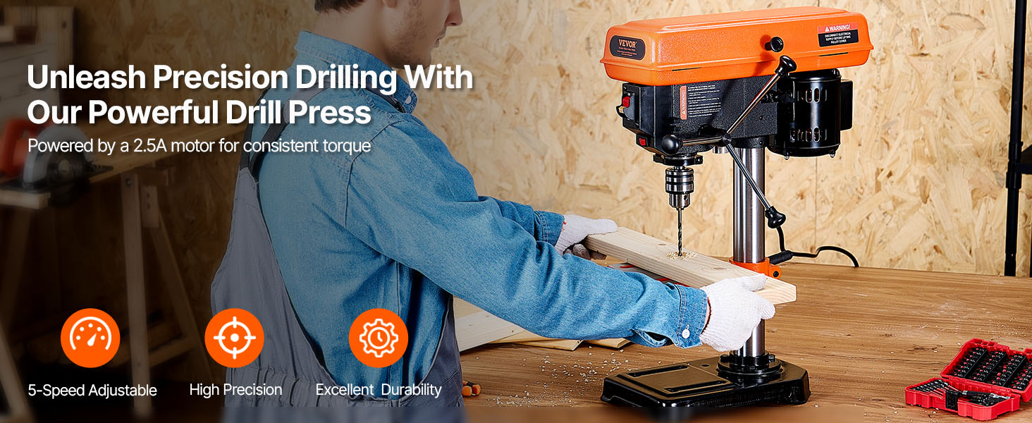 VEVOR Bench Drill Press 203.2mm 8-inch, 2.3A Induction Motor, 500W ...