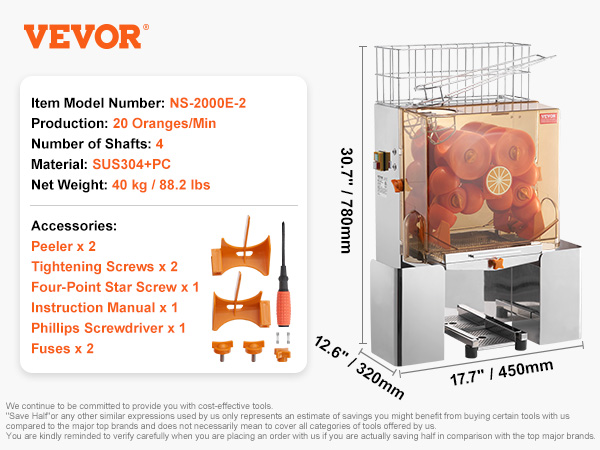 VEVOR Presse-Agrumes Électrique Commercial 120 W Extracteur de Jus ...