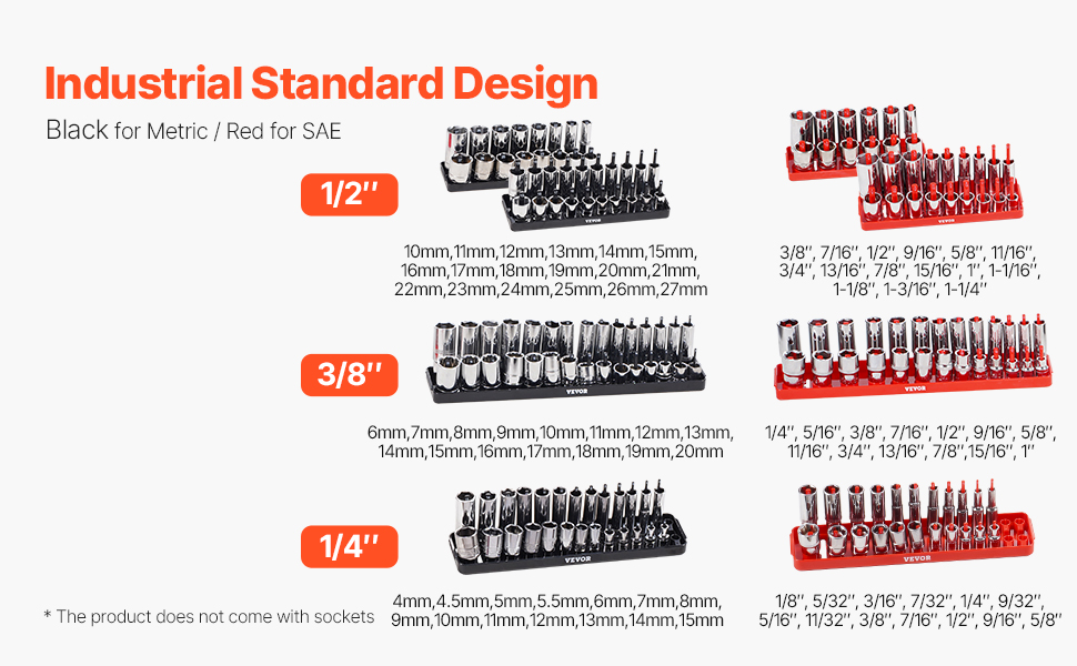 VEVOR Socket Organizer Set 8PCS High-Rod Socket Tray Black & Red for ...