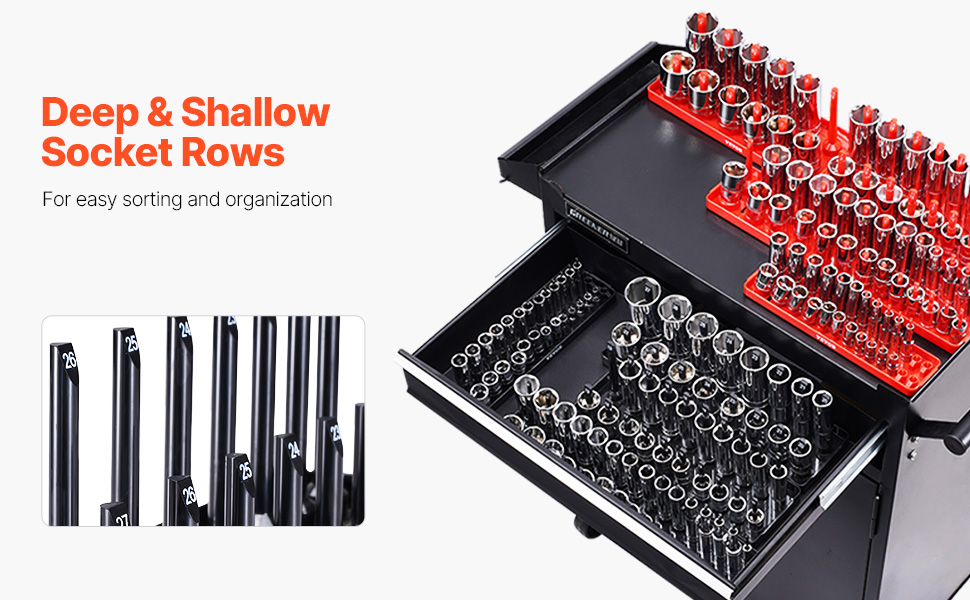 Socket Organizer Set 8PCS High-Rod Socket Tray Black & Red for Metric ...