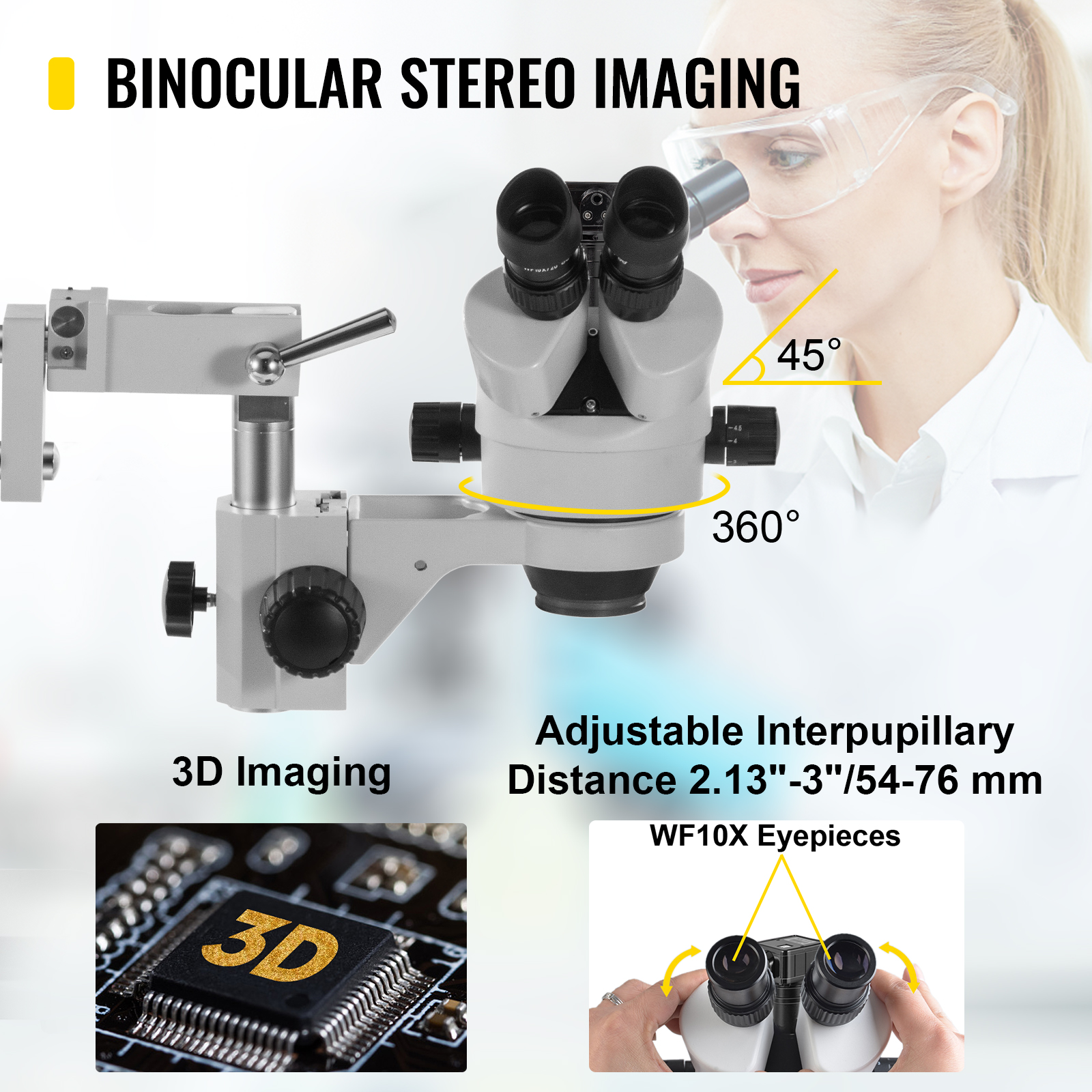 Vevor Trinocular Stereo Microscope Zoom Microscope 7x-45x 5mp Camera ...