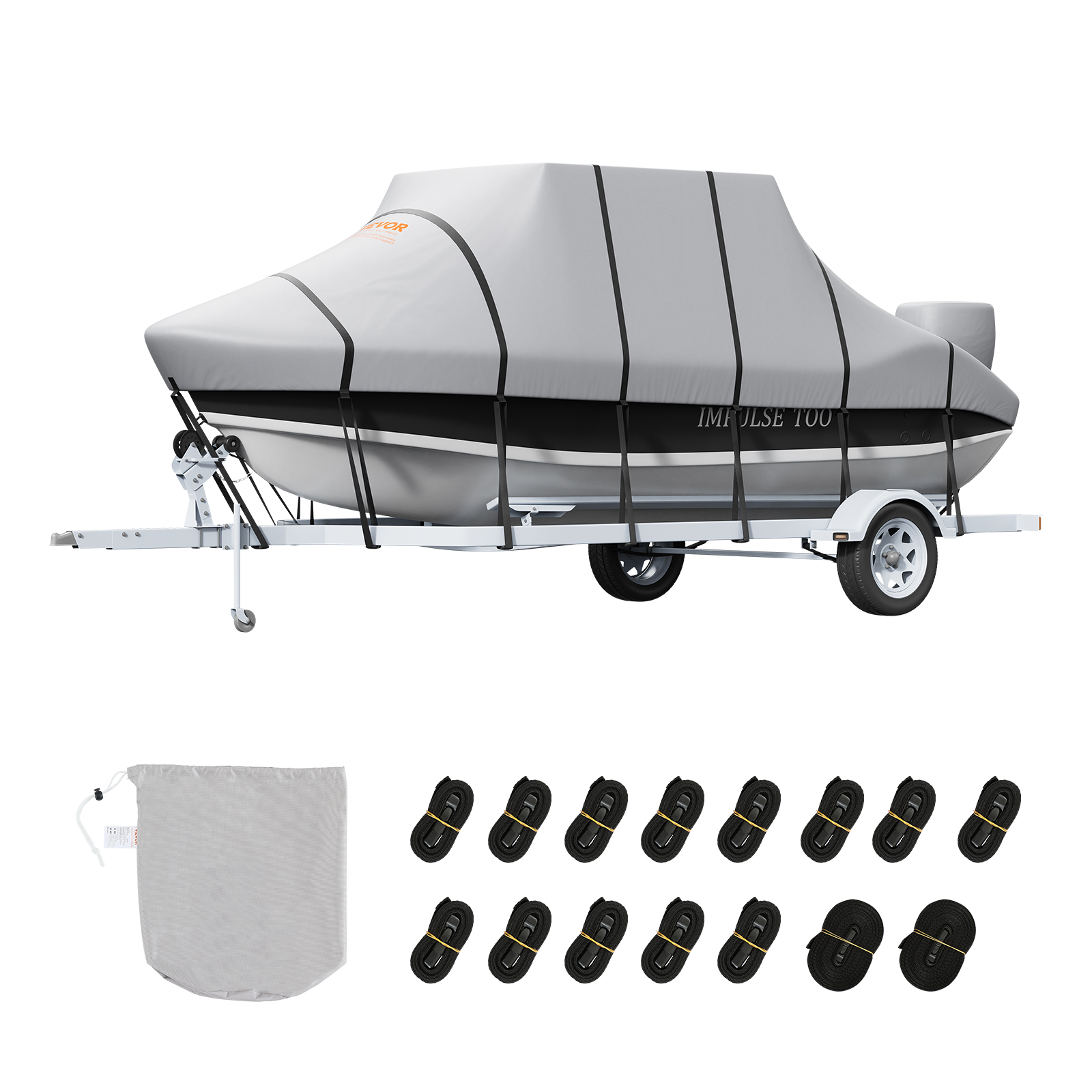 VEVOR Heavy Duty Boat Cover 600/800D Waterproof V-Hull/T-top Boat Cover ...