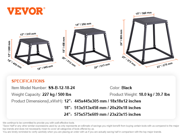 VEVOR Plyometric Jump Boxes, 12/18/24 Inch Plyo Box, Platform and ...
