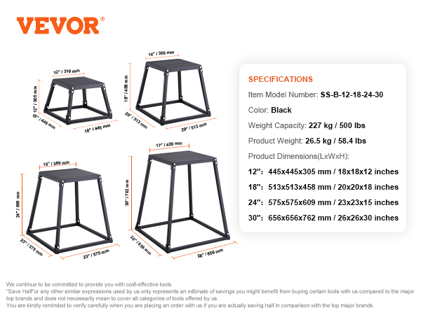 VEVOR Plyometric Jump Boxes, 12/18/24/30 Inch Plyo Box, Platform and ...