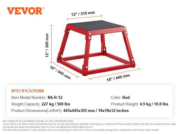 VEVOR Plyometric Jump Box, 12 Inch Plyo Box, Steel Plyometric Platform ...