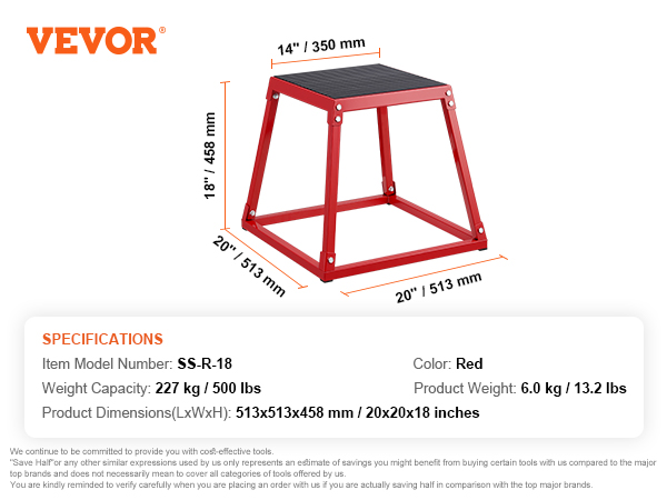 VEVOR Plyometric Jump Box, 18 Inch Plyo Box, Steel Plyometric Platform ...