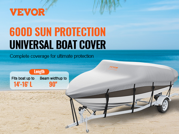 VEVOR Boat Cover 600D Waterproof 14-16 ft Boat Cover V-Hull Tri-Hull ...