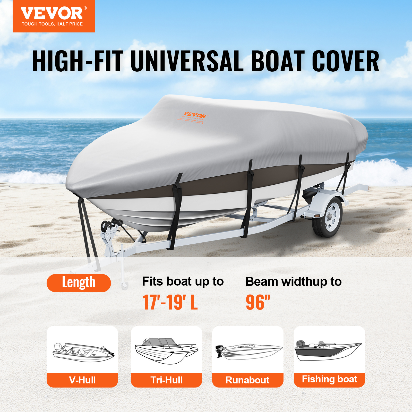 Boat Cover 600D Waterproof 16-24 ft Boat Cover V-Hull Tri-Hull Runabout ...