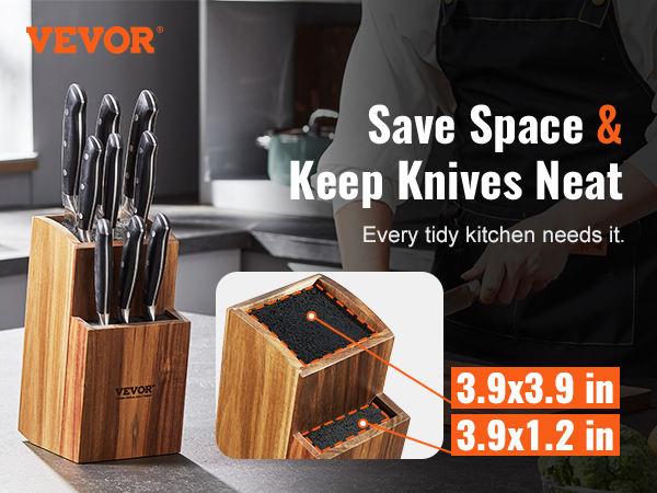 VEVOR Universal Knife Holder, Acacia Wood Knife Block Without Knives ...