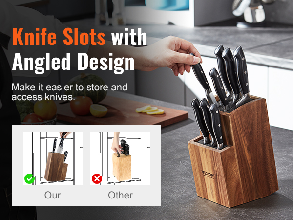 VEVOR Universal Knife Holder, Acacia Wood Knife Block Without Knives ...