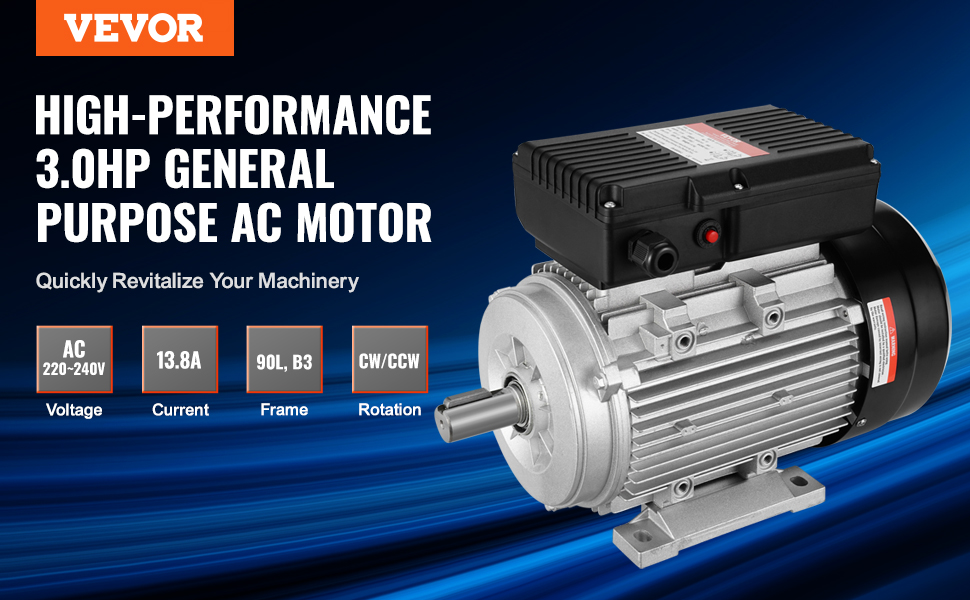 VEVOR 2.2KW Electric Motor 2800 rpm, AC 220~240V 13.8A, 90L, B3 Frame ...