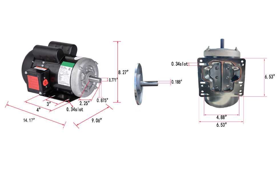 VEVOR 2HP Electric Motor 1725RPM AC115/230V 143/5T Frame 1-Phase 7/8 ...