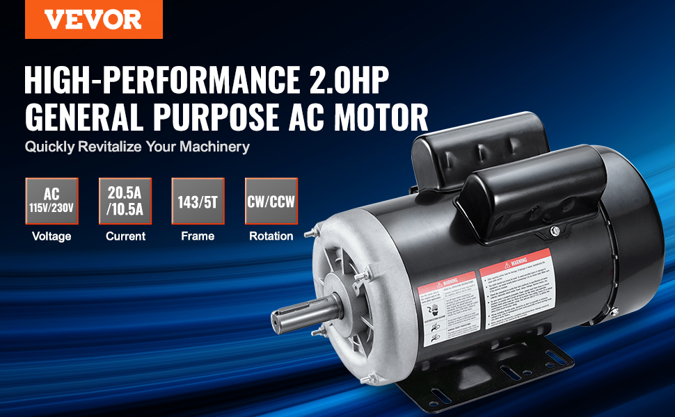 VEVOR 2HP Electric Motor 1725RPM AC115/230V 143/5T Frame 1-Phase 7/8 ...