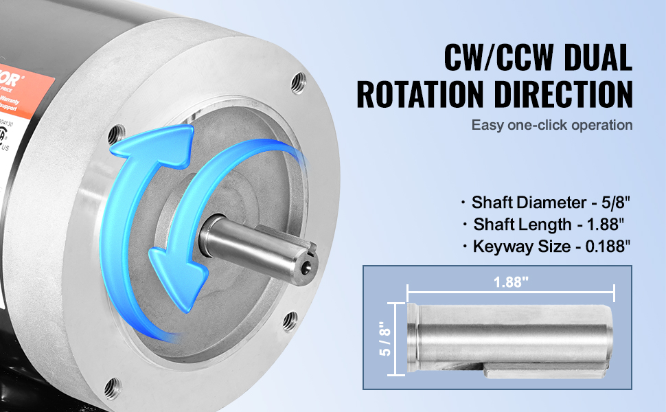 VEVOR 2HP Electric Motor 3450RPM AC230V/460V 56C Frame 3-Phase 5/8 ...