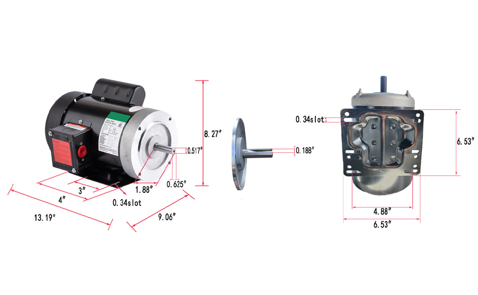VEVOR 1HP Electric Motor 1725RPM AC115V/230V 56C Frame 1-Phase 5/8 ...