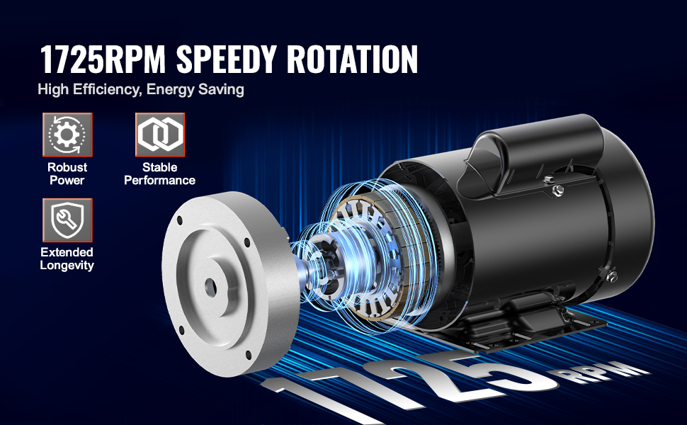 VEVOR 1HP Electric Motor 1725 rpm, AC 115V/230V, 56C Frame, Air ...