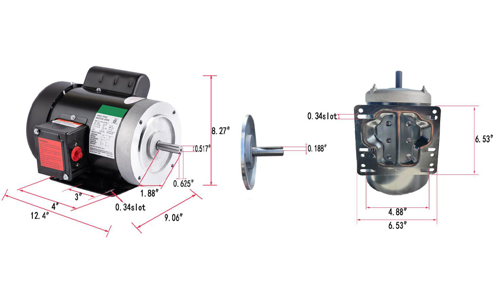 VEVOR 0.75HP Electric Motor 1725RPM AC115/230V 56C Frame 1-Phase 5/8 ...