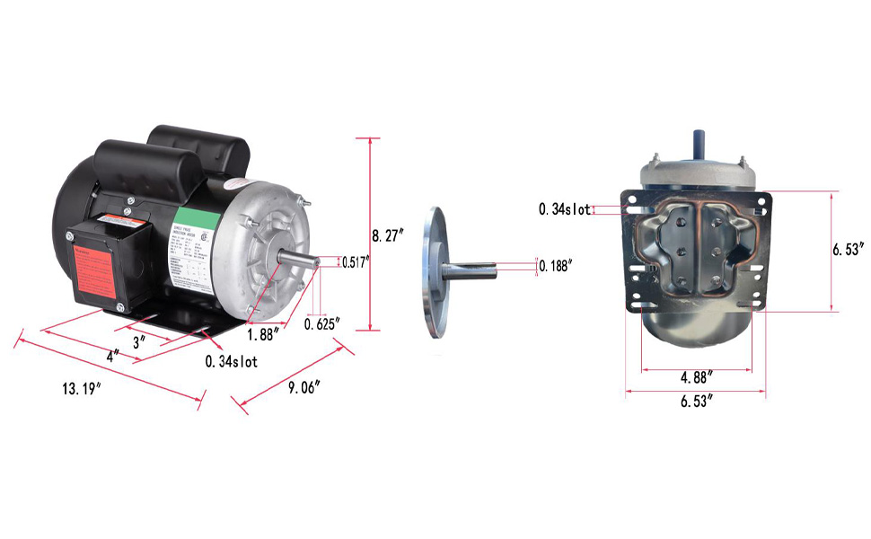VEVOR 1.5HP Electric Motor 3450RPM AC115V/230V 56 Frame 1-Phase 5/8 ...