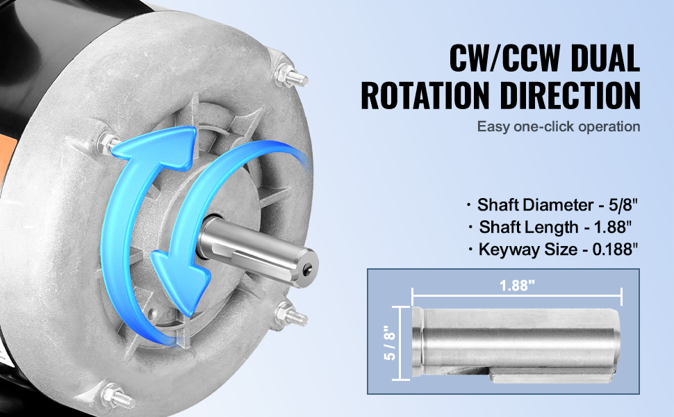 VEVOR 1.5HP Electric Motor 3450 rpm, AC 115V/230V, 56 Frame, Air ...