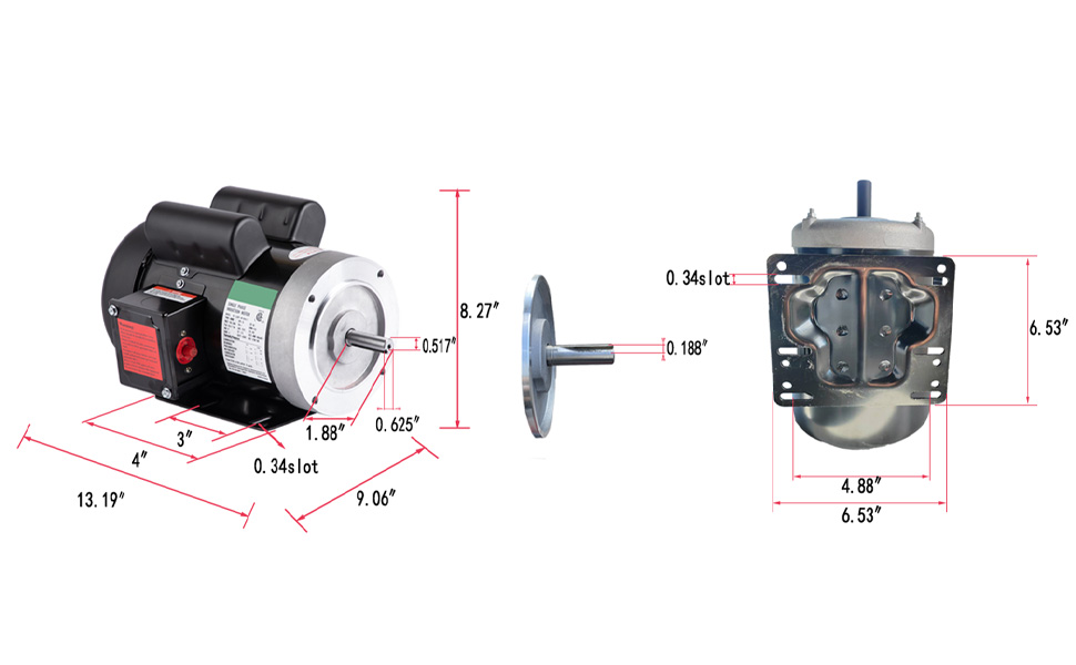 VEVOR 1.5HP Electric Motor 1725 rpm, AC 115V/230V, 56C Frame, Air ...