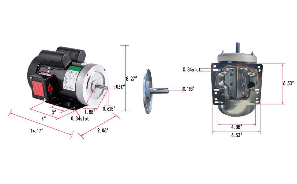 VEVOR 2HP Electric Motor 1725RPM AC 115V/230V 56C Frame 1-Phase 5/8 ...