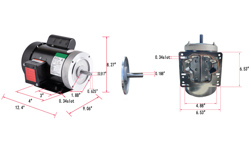 VEVOR 1HP Electric Motor 3450RPM AC115V/230V 56C Frame 1-Phase 5/8 ...
