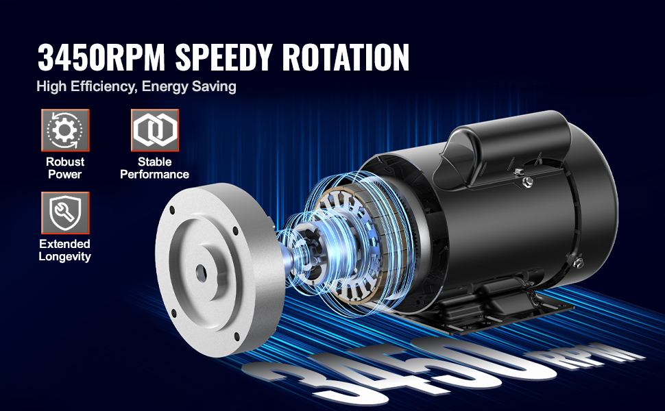 VEVOR 1HP Electric Motor 3450RPM AC115V/230V 56C Frame 1-Phase 5/8 ...