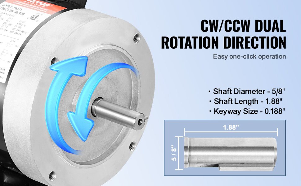 VEVOR 1HP Electric Motor 3450 rpm, AC 115V/230V, 56C Frame, Air ...