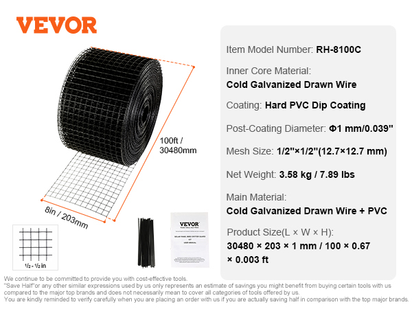VEVOR 8 inch x 100ft Solar Panel Bird Guard, Critter Guard Roll Kit ...