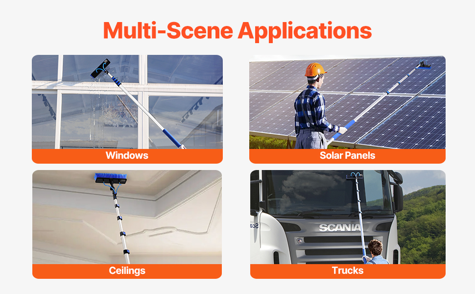 Water Fed Pole Kit 30FT Solar Panel Cleaning Pole 180° Rotatable Brush ...