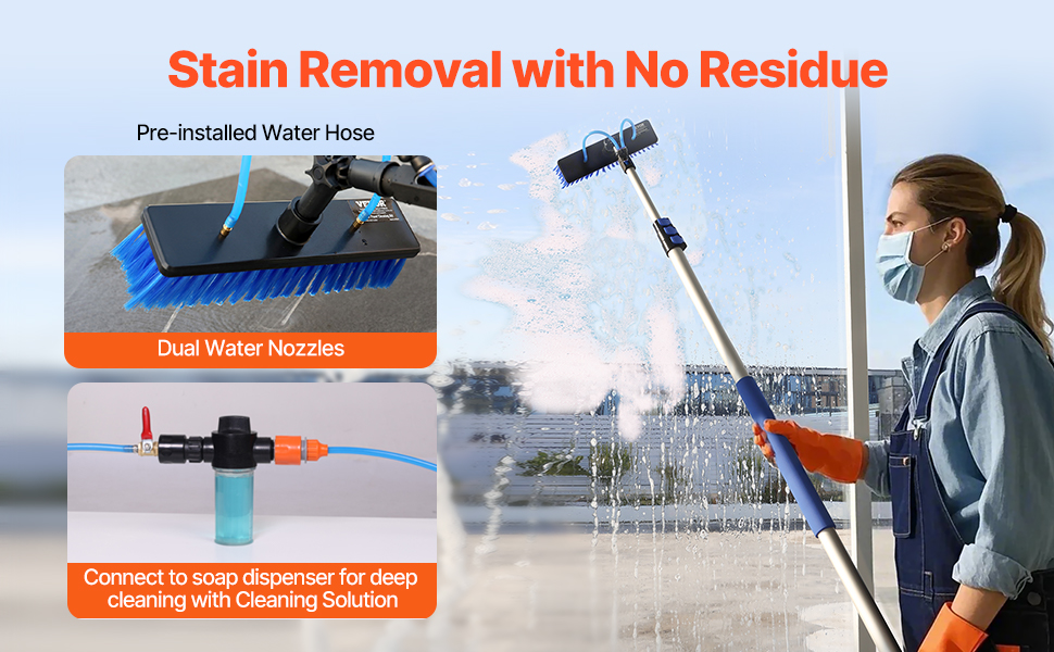 Water Fed Pole Kit 20FT Solar Panel Cleaning Pole 180° Rotatable Brush ...