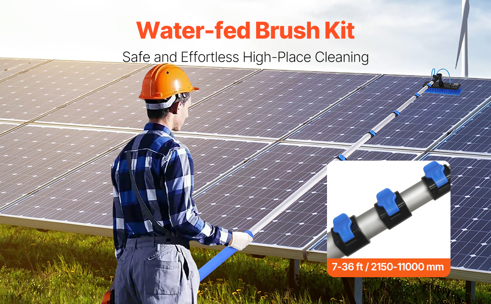 Water Fed Pole Kit 36FT Solar Panel Cleaning Pole 180° Rotatable Brush ...