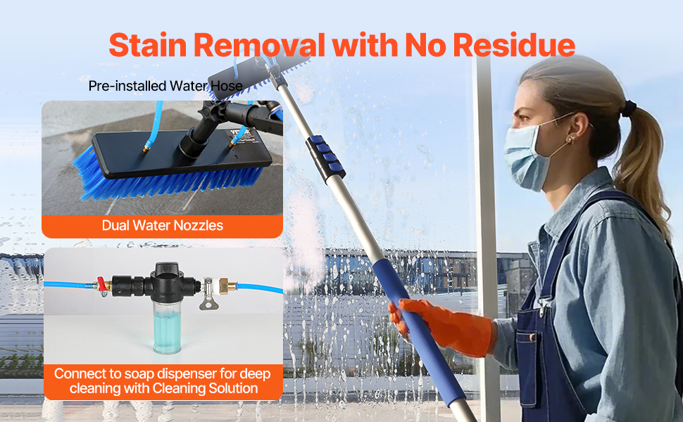 Water Fed Pole Kit 24FT Solar Panel Cleaning Pole 180° Rotatable Brush ...